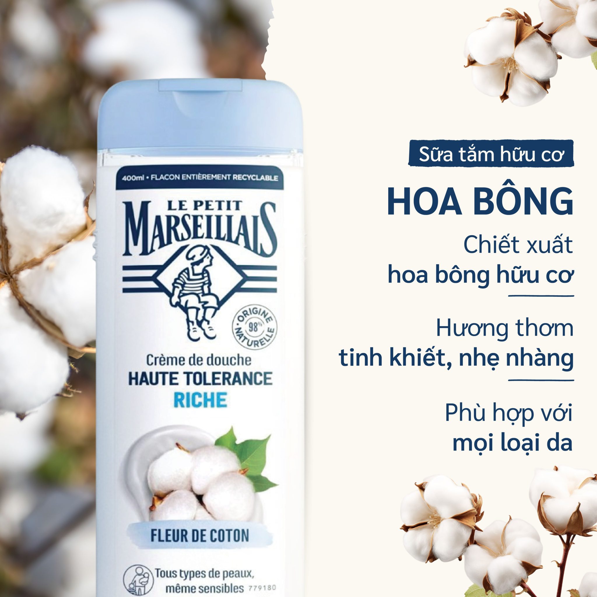 Sữa Tắm Pháp Le Petit Marseillais Siêu dịu nhẹ Hoa Bông